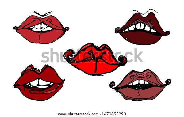 Set Unusual Exclusive Lips Style Arthouse Stock Vector (Royalty Free ...