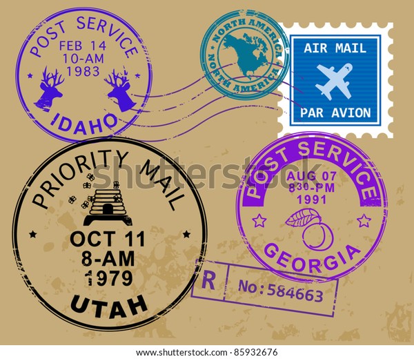 Set Usa Post Stamp Symbols Vector Stock Vector (Royalty Free) 85932676 ...