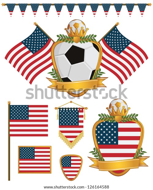 Set Usa Soccer Supporter Flags Emblems Stock Vector (Royalty Free ...