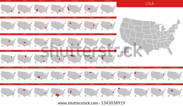Set Usa States Map United States Stock Vector (Royalty Free) 1343038919 ...
