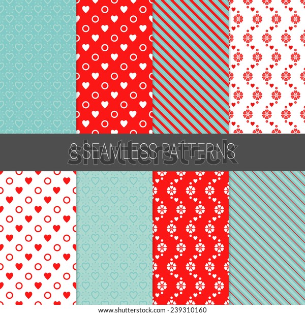 Set Valentine Geometric Patterns Heartsflowersrings Diagonal Stock ...
