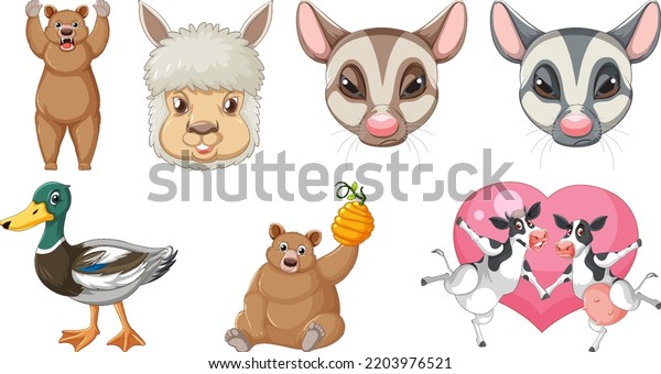 Set Various Animals Cartoon Characters Illustration Stock Vector ...