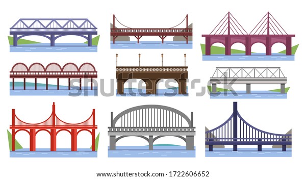 Set Various Bridges River Lake Vector Stock Vector (Royalty Free ...