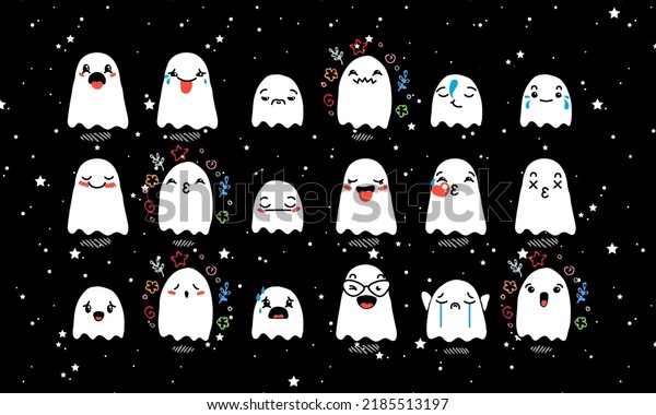 Set Various Cartoon Ghosts Emoticons Doodle 库存矢量图（免版税）2185513197 ...