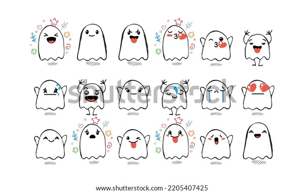 Set Various Cartoon Ghosts Emoticons Doodle Stock Vector (Royalty Free ...