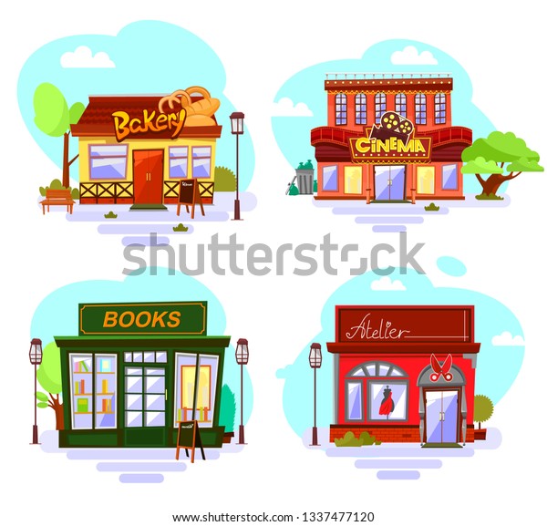 Set Various City Buildings Library Bookstore Stock Vector (Royalty Free ...