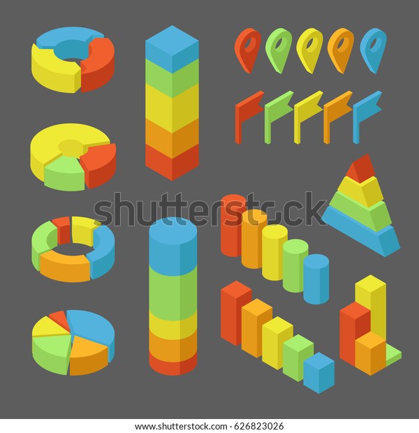 Set Various Colored Diagrams Graphics Isometric Stock Vector (Royalty ...