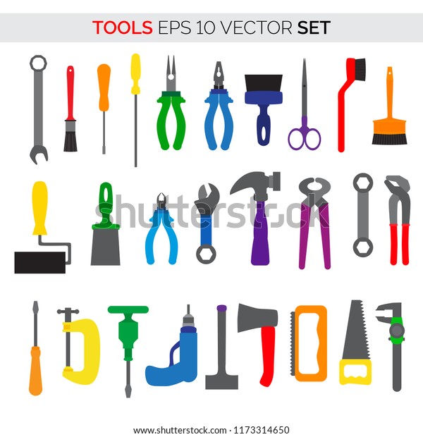 Set Various Colorful Cartoon Tools Isolated Stock Vector (Royalty Free ...