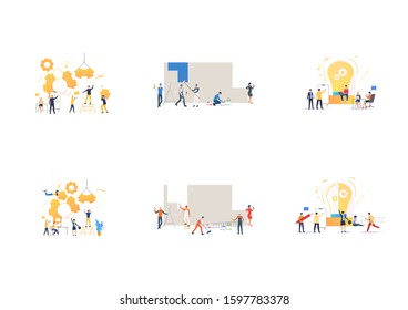 Set Various Commands Working Together Flat: เวกเตอร์สต็อก (ปลอดค่า ...
