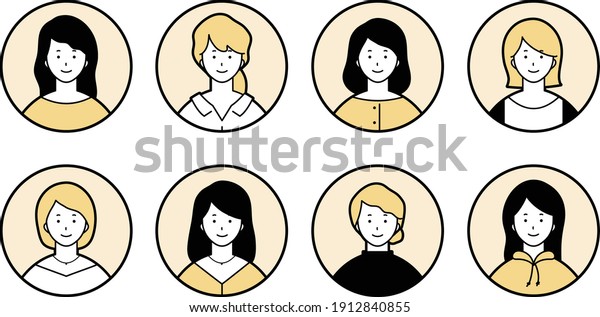 Set Various Female Round Frame Icons Stock Vector (Royalty Free ...