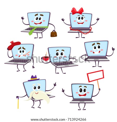 Set Various Funny Cartoon Laptop Computer Stock Vector (Royalty Free ...