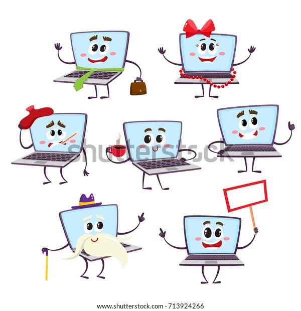 Set Various Funny Cartoon Laptop Computer Stock Vector (Royalty Free ...