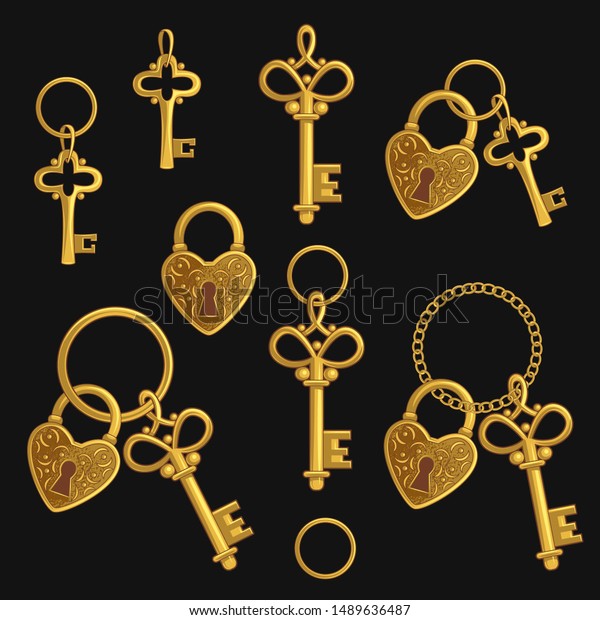 Set Various Golden Keys Locks Love: เวกเตอร์สต็อก (ปลอดค่าลิขสิทธิ์ ...