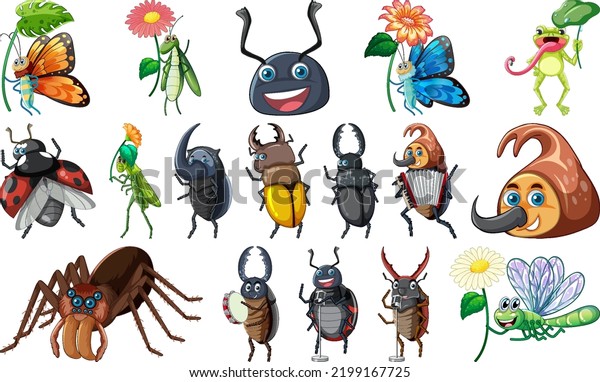 Set Various Insects Amphibians Cartoon Illustration Stock Vector ...