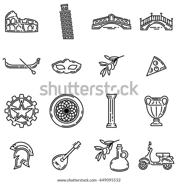 Set Various Italian Symbols Flat Outline Stock Vector (Royalty Free ...