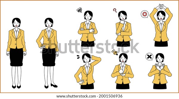 Set Various Poses Facial Expressions Woman Stock Vector (Royalty Free ...