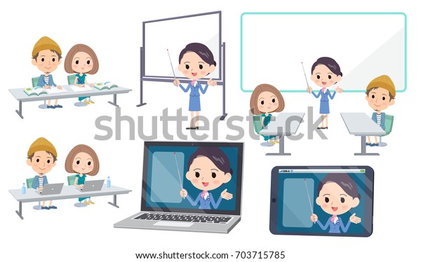Set Various Poses Meeting Lecture Young Stock Vector (Royalty Free ...
