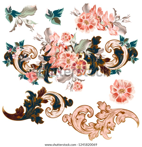 Set Vector Baroque Ornaments Flowers Stock Vector (Royalty Free ...