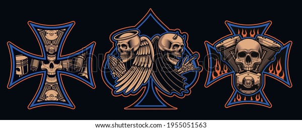 Set Vector Biker Patches Motorcycle Engine Stock Vector (Royalty Free ...