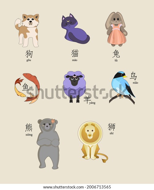 Set Vector Cartoon Animals Poster Learning Stock Vector (Royalty Free ...