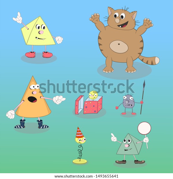 Set Vector Cartoon Characters Cone Pyramid Stock Vector (Royalty Free ...