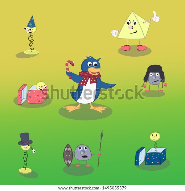 Set Vector Cartoon Characters Different Emotions: เวกเตอร์สต็อก (ปลอด ...