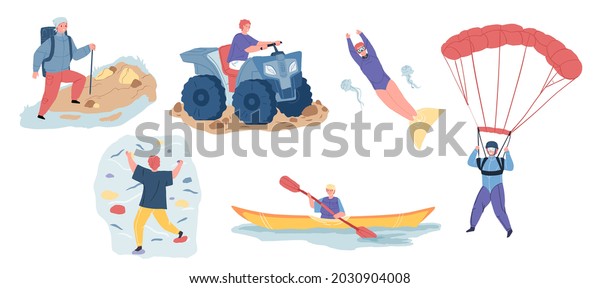 Set Vector Cartoon Characters Outdoor Activities Stock Vector (Royalty ...