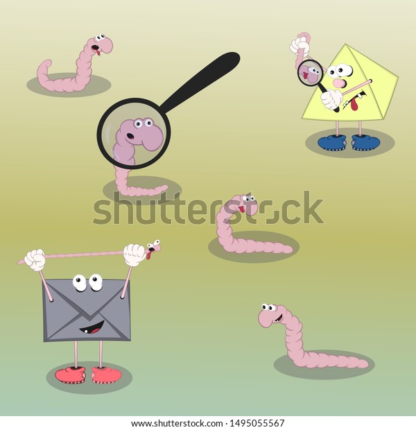 Set Vector Cartoon Characters Worm Pyramid Stock Vector (Royalty Free ...