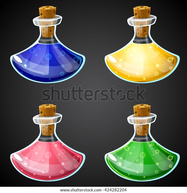 Set Vector Cartoon Potion Bottle Vial Stock Vector (Royalty Free) 424282204