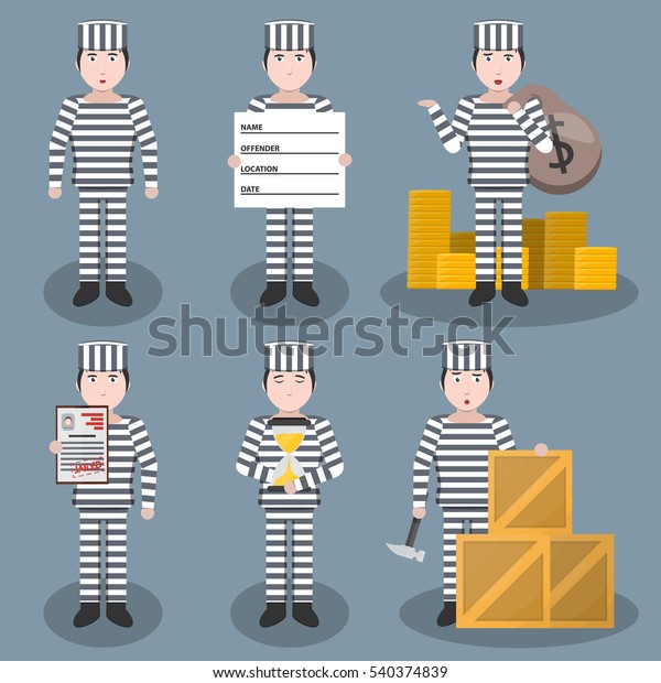 Set Vector Cartoon Prisoner Character Different Stock Vector (Royalty ...