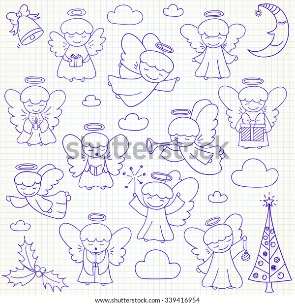 Set Vector Christmas Angels Ornaments Doodle Stock Vector (Royalty Free ...