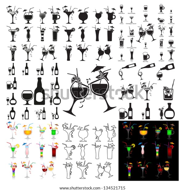 Set Vector Cocktails On White Background: เวกเตอร์สต็อก (ปลอดค่า ...