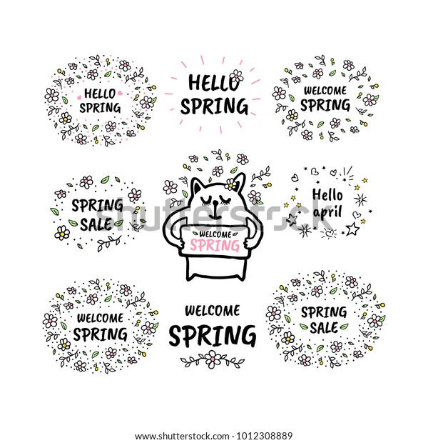 Set Vector Cute Doodles Spring Illustrations Stock Vector (Royalty Free ...
