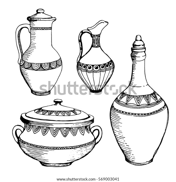 Set Vector Different Jugs Black White Stock Vector (Royalty Free) 569003041