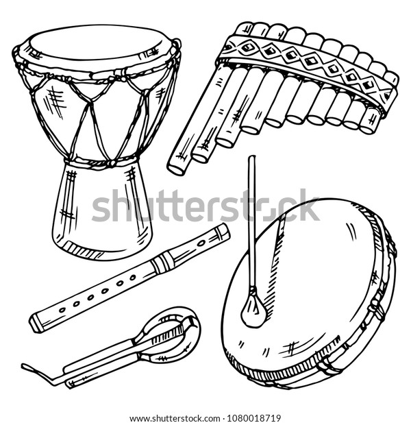 Set Vector Drawings Folk Musical Instruments Stock Vector (Royalty Free ...