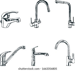 Vector Set Sketch Faucets Types Faucets Stock Vector (Royalty Free ...