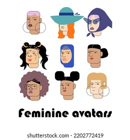 Set Vector Feminine Avatars Stock Vector (Royalty Free) 2202772419 ...
