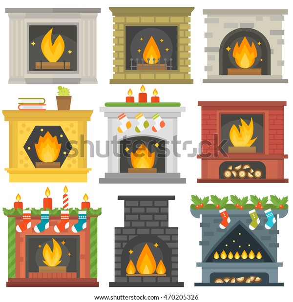 Conjunto de iconos de la chimenea: vector de stock (libre de regalías ...