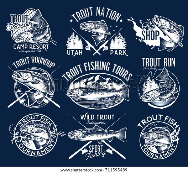 Set Vector Fishing Emblem Trout Stock Vector (Royalty Free) 711595489 ...