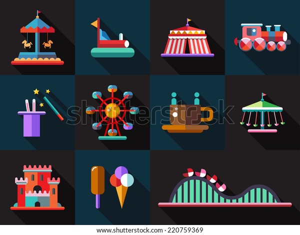 Set Vector Flat Design Amusement Park Stock Vector (Royalty Free) 220759369 Set Vector Flat Design Amusement Park Stock Vector (Royalty Free) 220759369