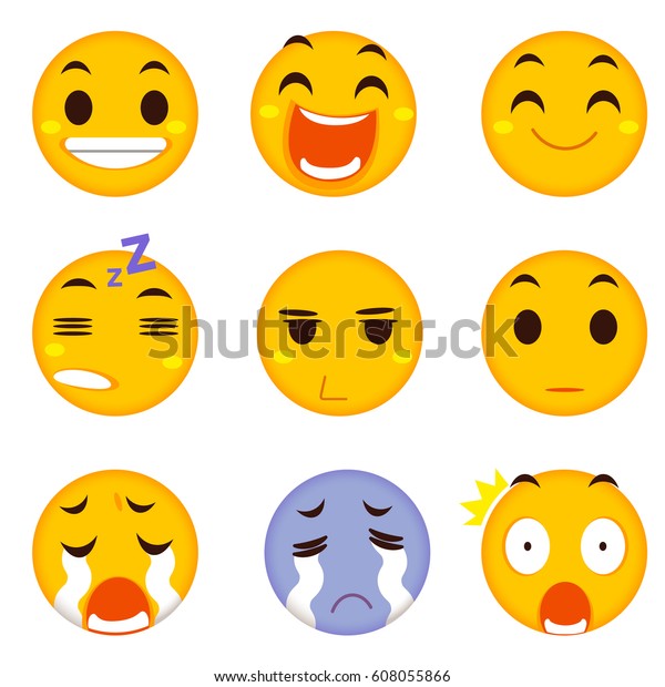 Set of Vector Funny Emoji Emoticon Icons Flat Style Isolated on White ...