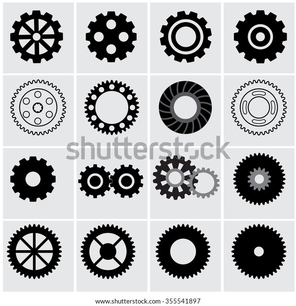 Set Vector Gearwheel Mechanism Icon Black 스톡 벡터(로열티 프리) 355541897 ...