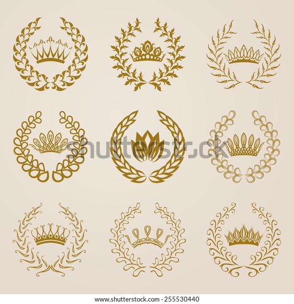 Set Vector Golden Laurel Wreaths Crowns Stock Vector (Royalty Free ...