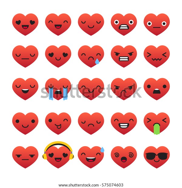 Set Vector Heart Shaped Emoticons Valentines 스톡 벡터(로열티 프리) 575074603 ...
