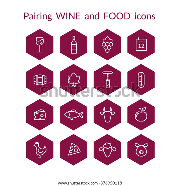 Set Vector Icons Wine Food Pairing Stock Vector (Royalty Free) 376950118