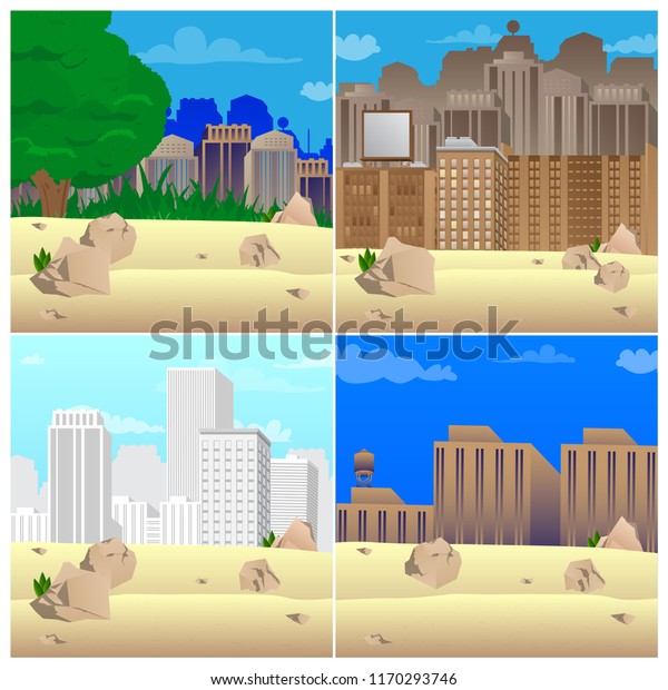 Set Vector Illustrated Cartoon City Scenes Stock Vector (Royalty Free ...
