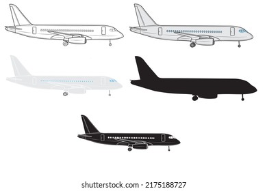 Set Vector Illustration Airplane Profile Isolate Stock Vector (Royalty ...