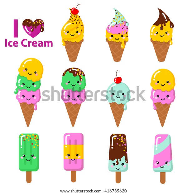 Conjunto de ilustraciones vectoriales de caricaturas divertidas helados ...