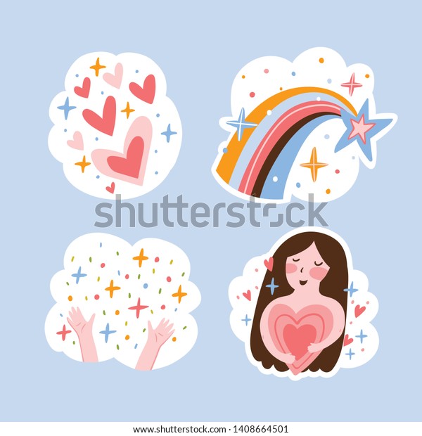 Set Vector Illustration Happy Emotions Sticker Stock Vector (Royalty ...