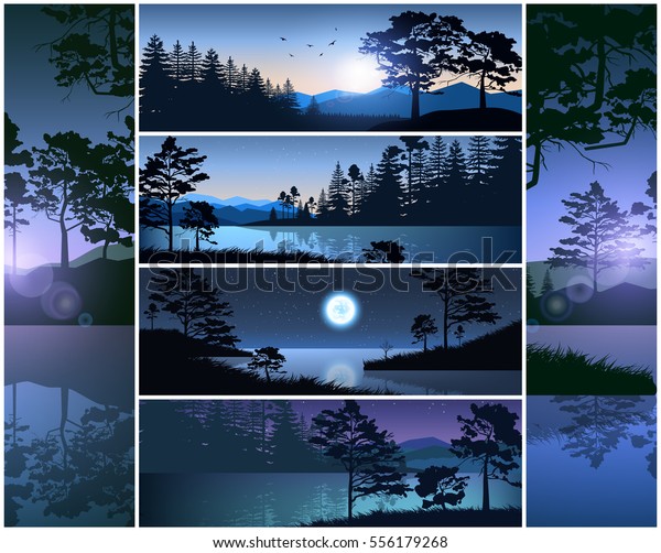 Set Vector Illustration Nature Background Header Stock Vector (Royalty ...